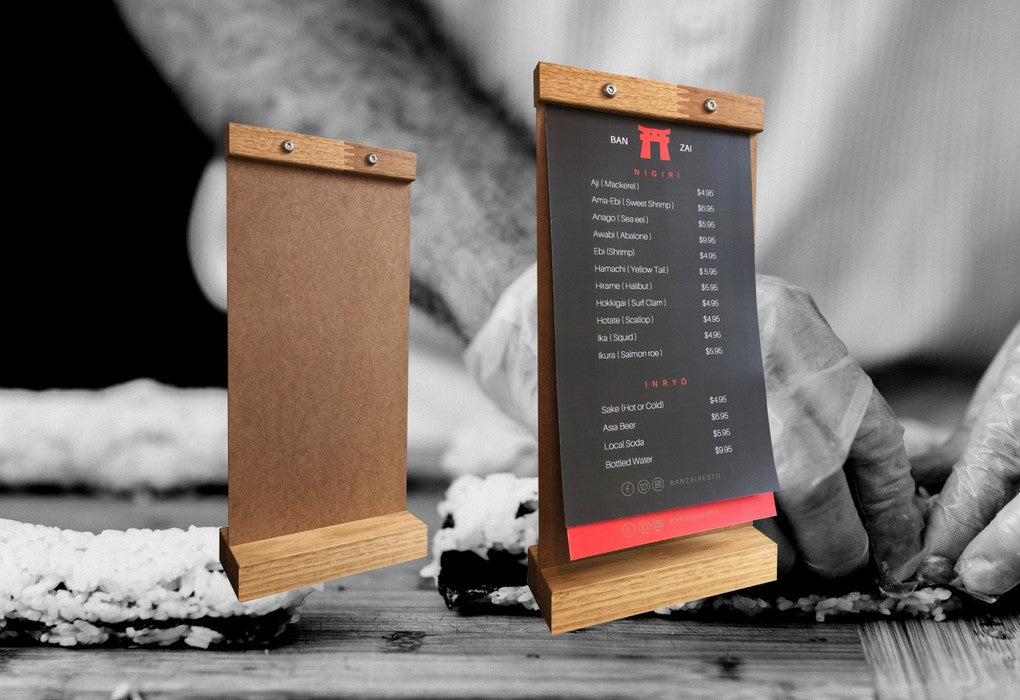 Menukort træ - EG - Flersidet - TULLEBØLLE | Cafeindretning